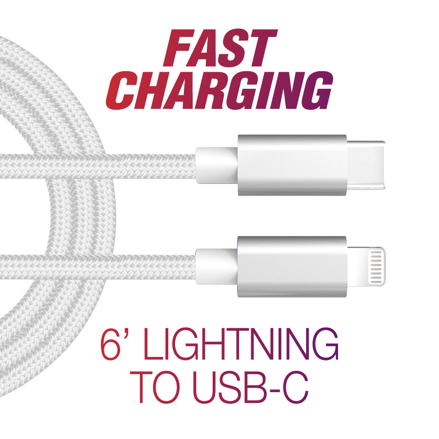 6' Braided Lightning to USB-C Fast Cable | White – DePauw University ...